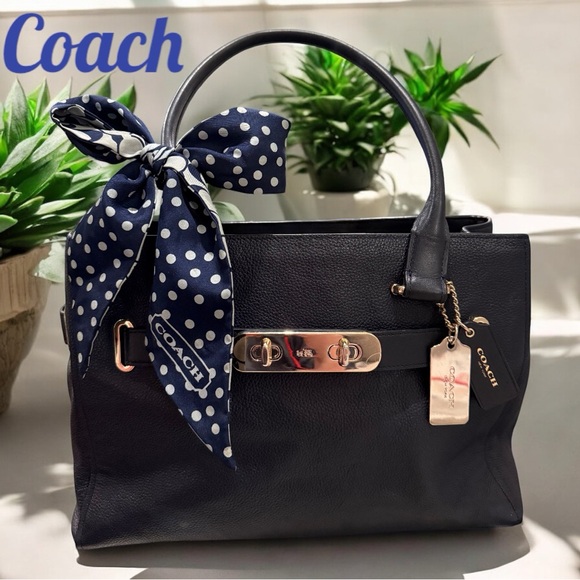 Coach | Bags | Coach Swagger Carryall Navy Pebble Leather Tote Euc W ...